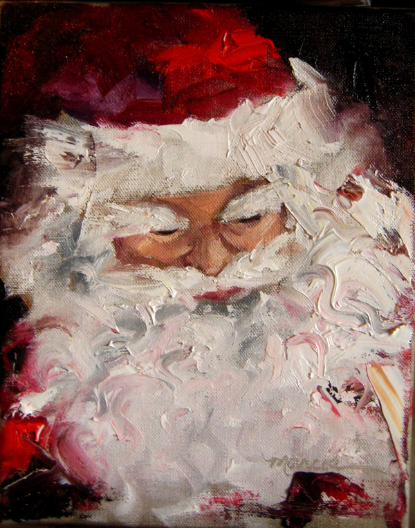 Painting by the Lake: Santa - Looking Over the List One Last Time- SOLD
