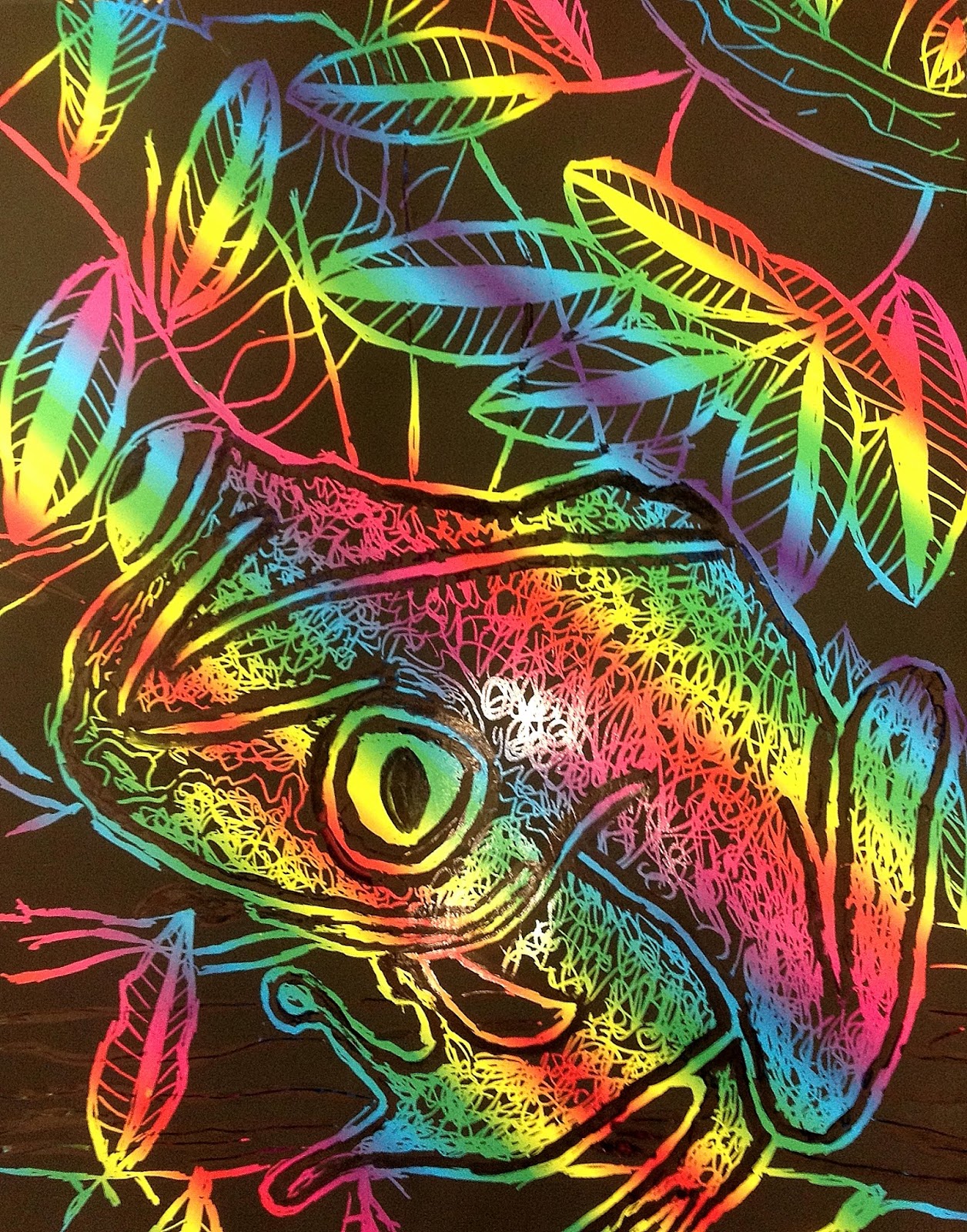 MIXED MEDIA SCRATCH ART - Frogs