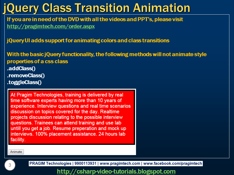 Sql server, .net and c# video tutorial: jQuery class transition animation