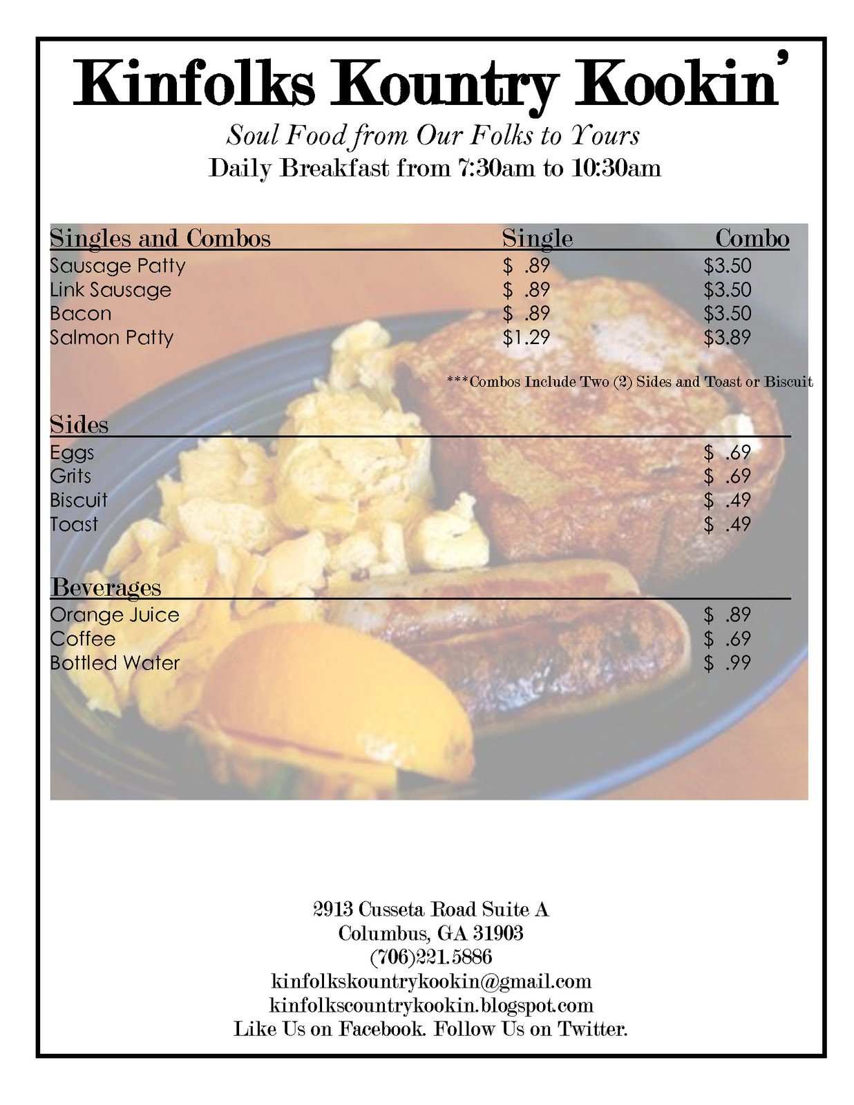 Kinfolks Kountry Kookin': MENUS