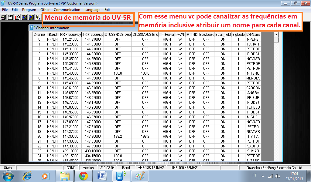 BAOFENG UV-5R: Alguns menus do Software do UV-5R