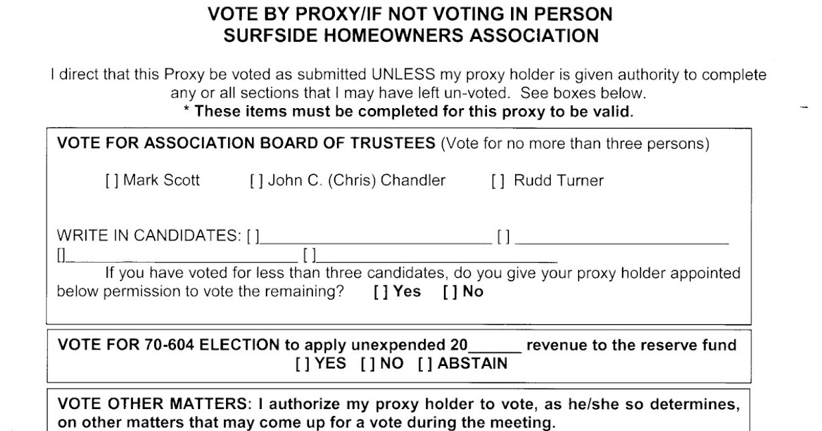 SURFSIDE CHAT: Proxy Ballot