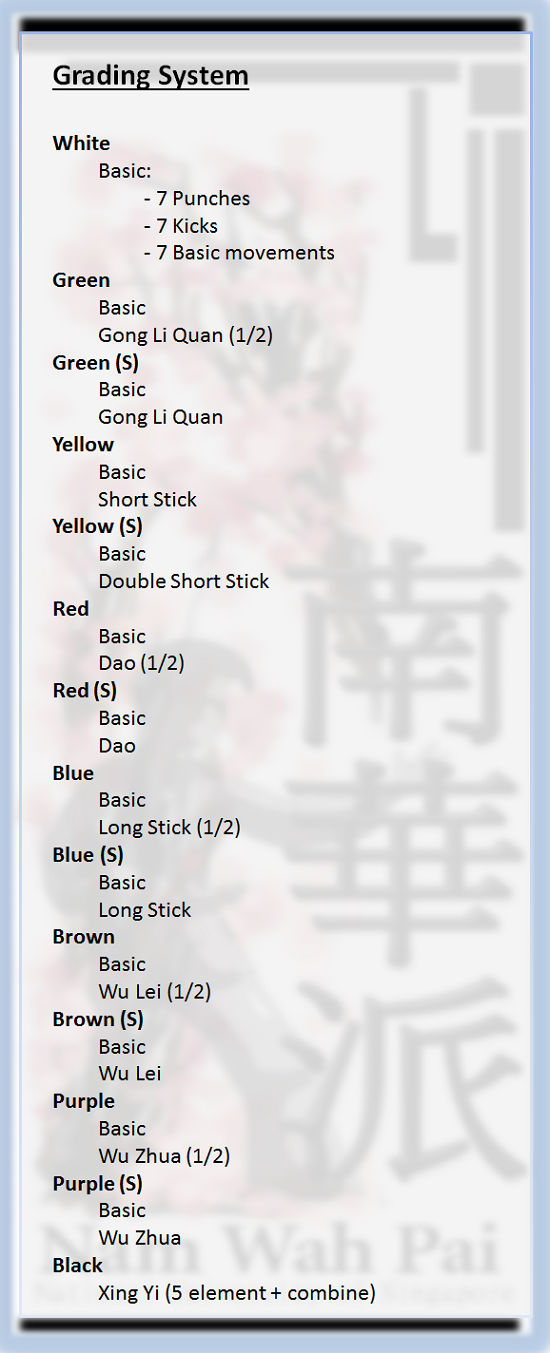 Nam Wah Pai NUS: Grading System