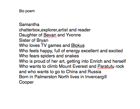 Samantha C @ Enrich: My Bio poem