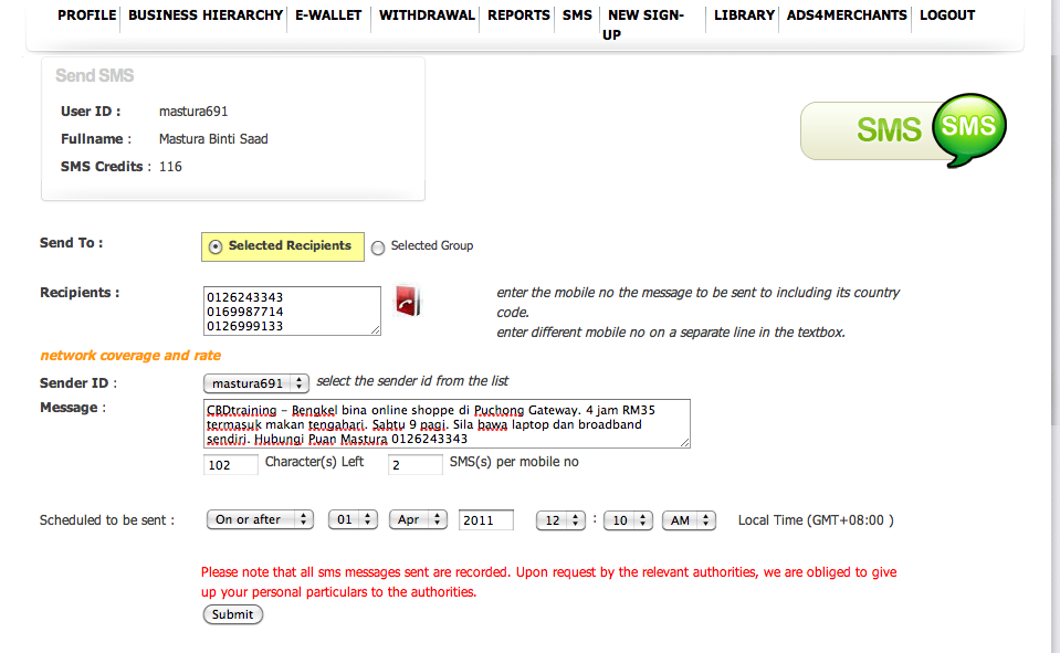 Journey Towards Allah - by Mastura Saad: SMS BLASTER