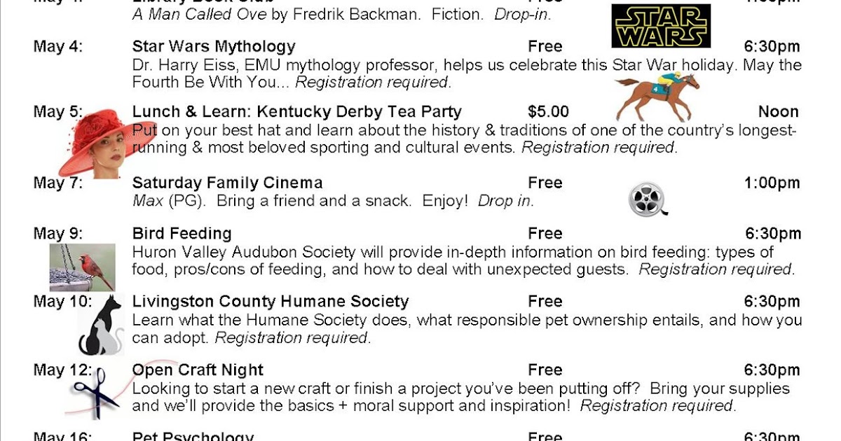 Hamburg Township Library: May Events @ the Library