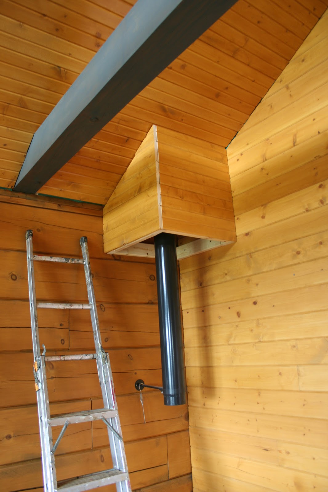 Kev's Log Home Blog: Boxing in the pellet stove chimney