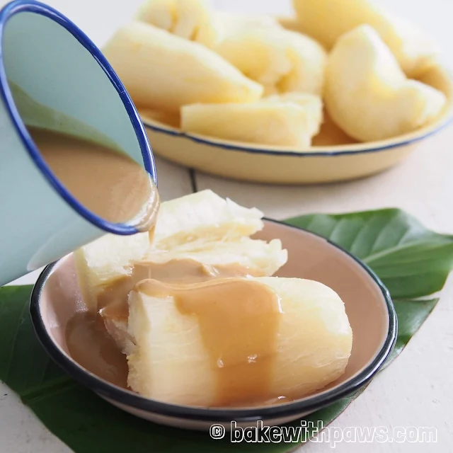 Steamed Tapioca with Coconut and Gula Melaka Creamer - BAKE WITH PAWS