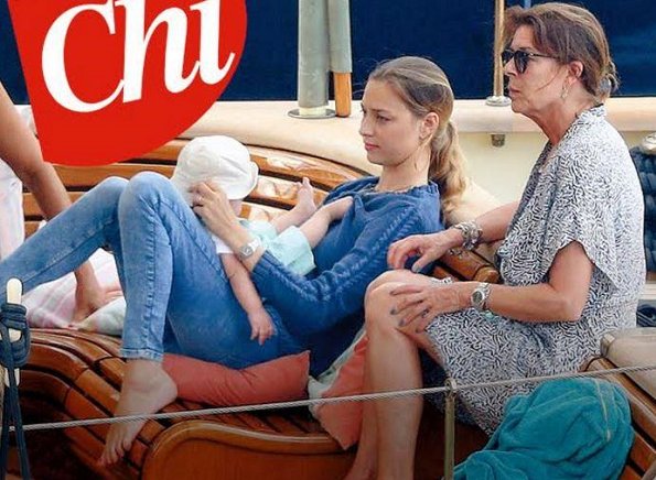 Princess Caroline and the youngest son Stefano of the family on Pacha Yacht