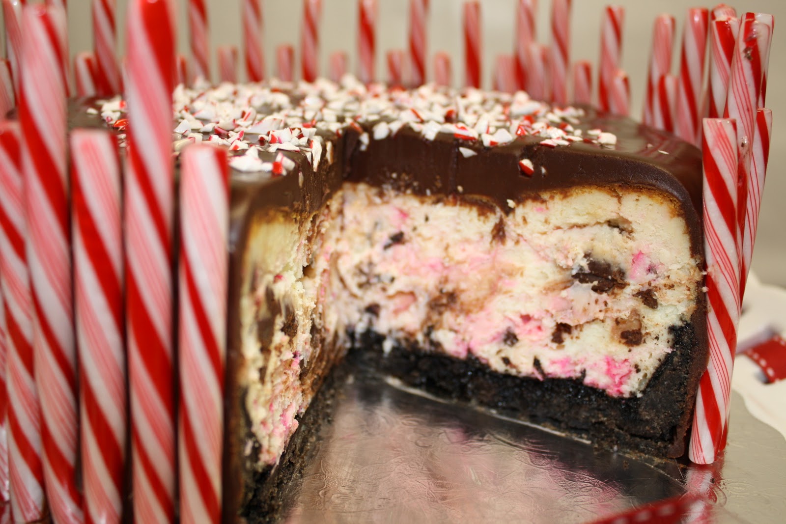 Over The Moon Baking Blog Chocolate Chunk Candy Cane Cheescake