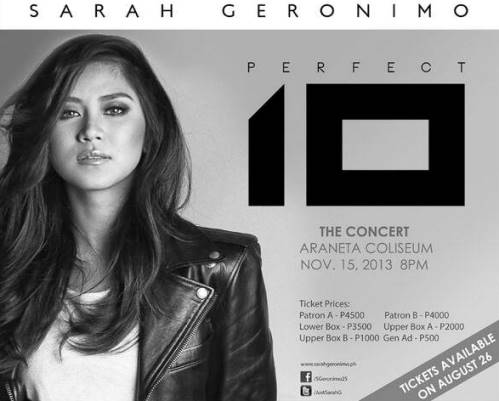 Sarah Geronimo 'Perfect 10' Concert Ticket Details | November 15 ...