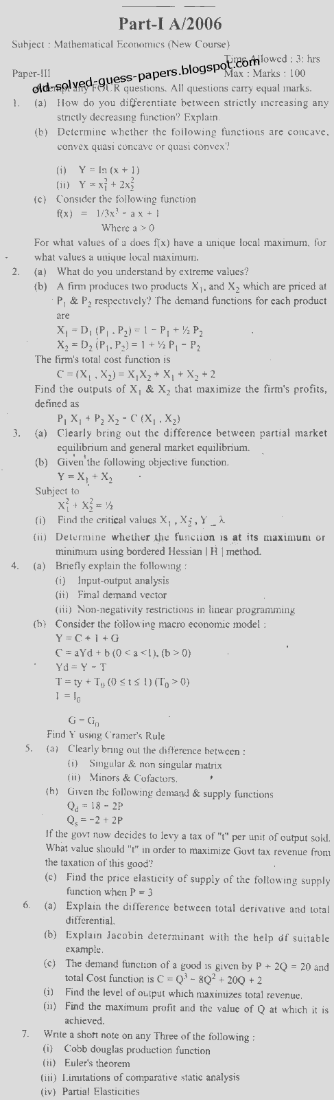 Mathematical Economics Paper Iii Old Solved And Guess Papers
