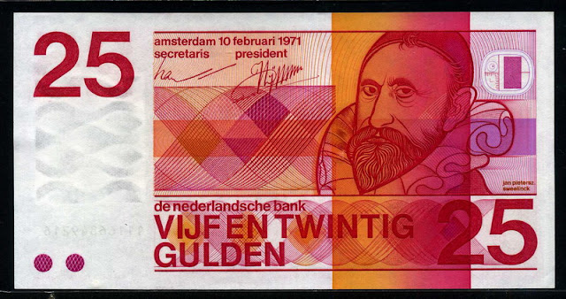 Netherlands currency 25 Gulden banknote of 1971 Jan Pieterszoon ...