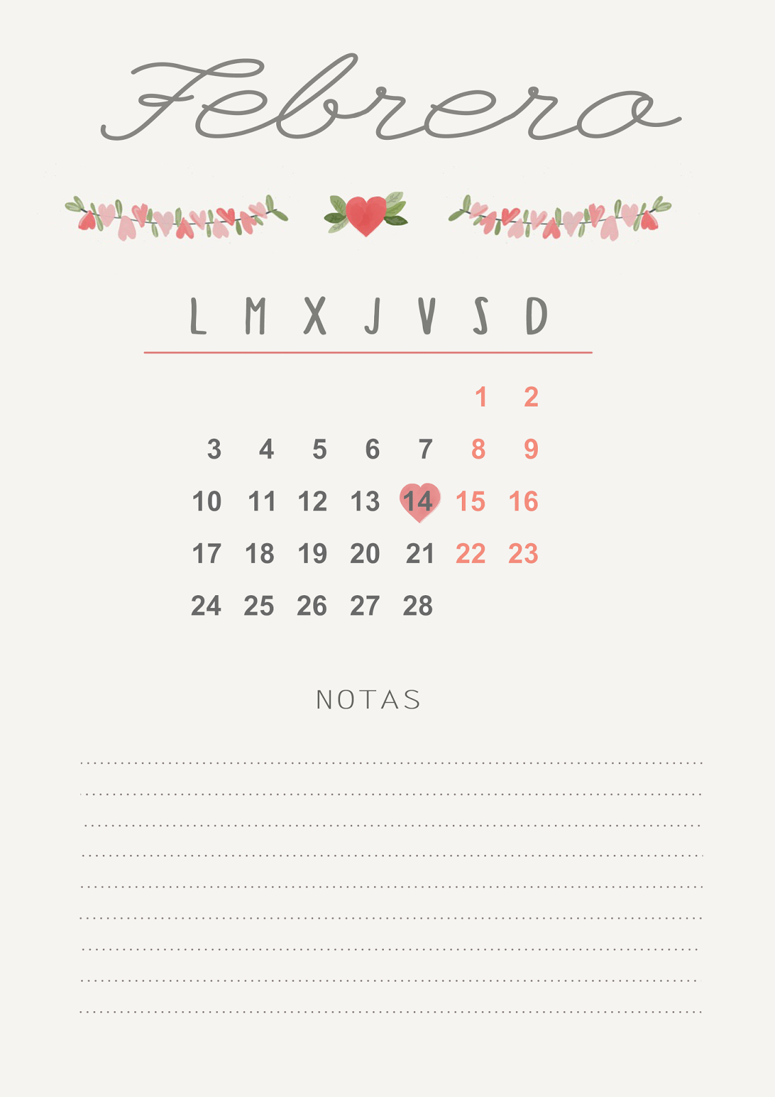 Freebie: Calendario Febrero | Aubrey and Me