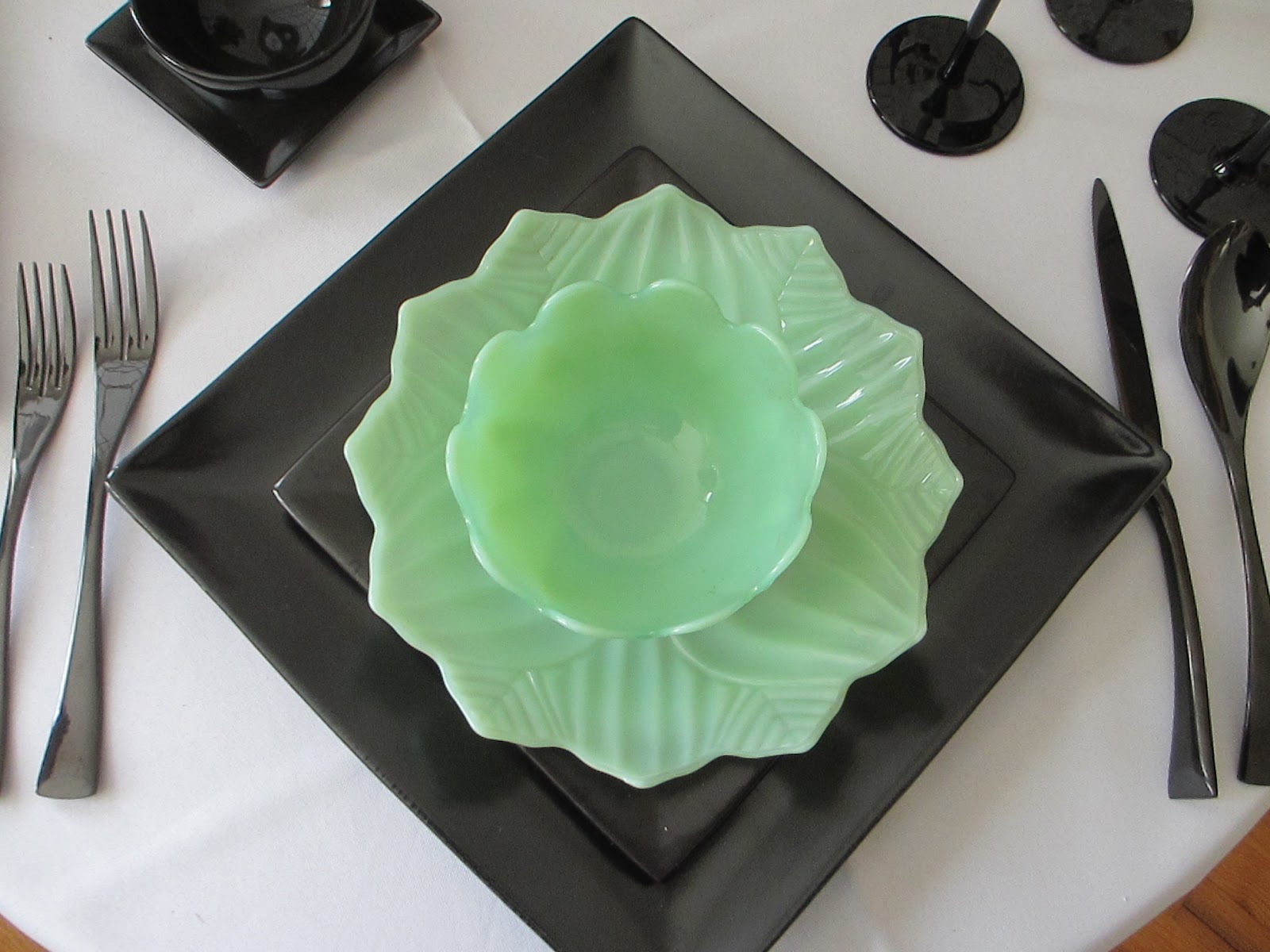 Table for One: Jadeite and Black Table