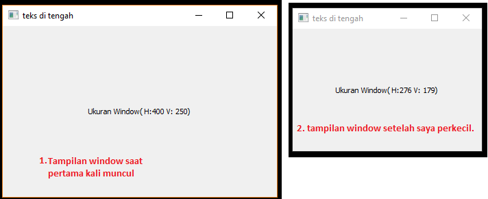 Menampikan teks di tengah dan menampilkan ukuran window python PySide ...