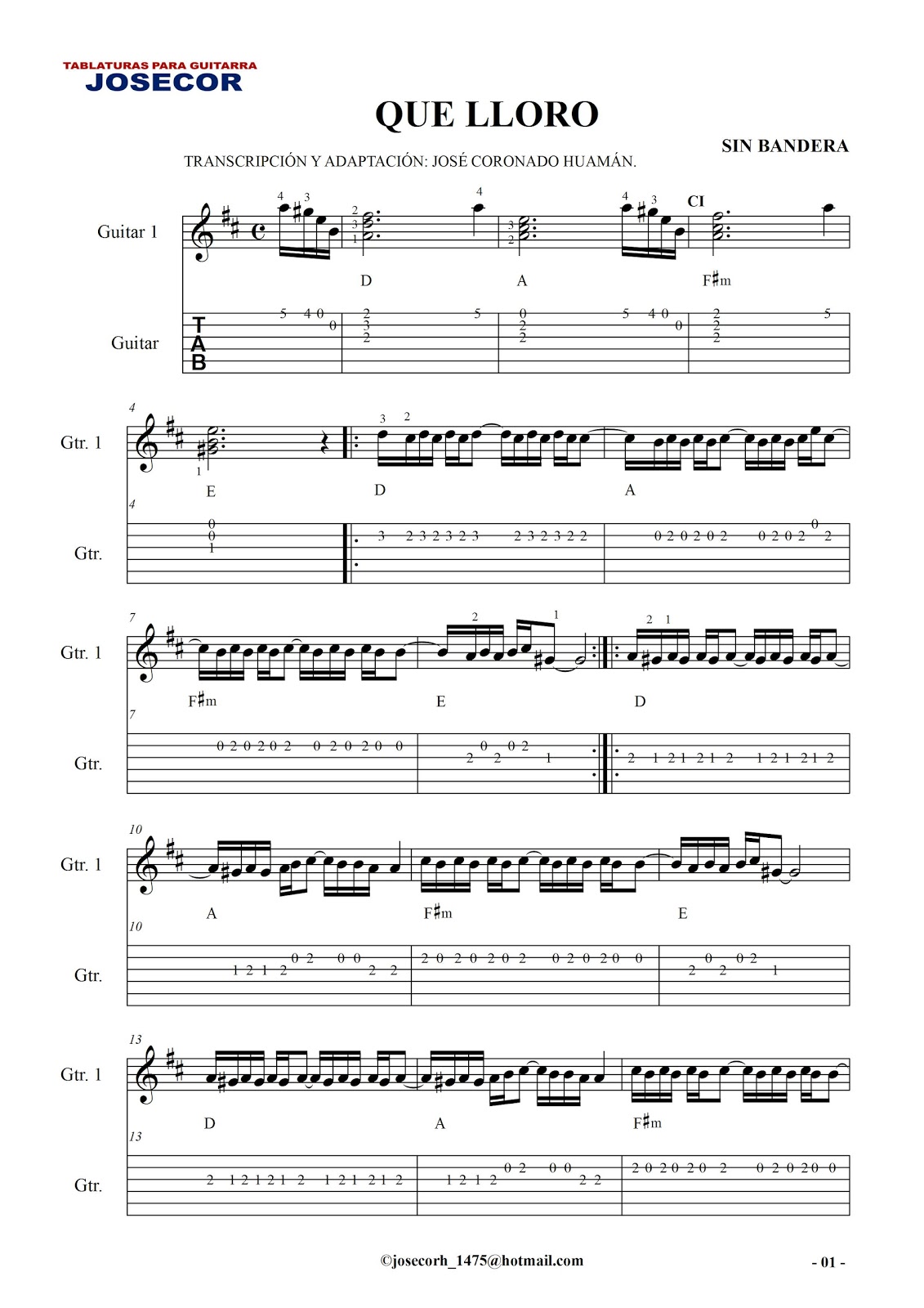 MÚSICA Y PARTITURAS JOSECOR: QUE LLORO