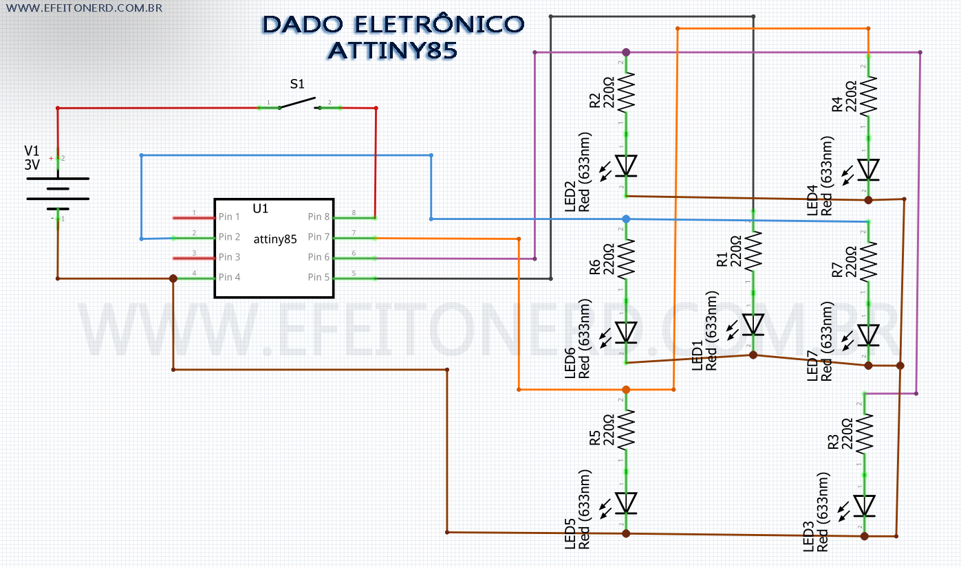 EfeitoNerd #Arduino #ESP32 #Attiny85: Dado Eletrônico com Attiny85