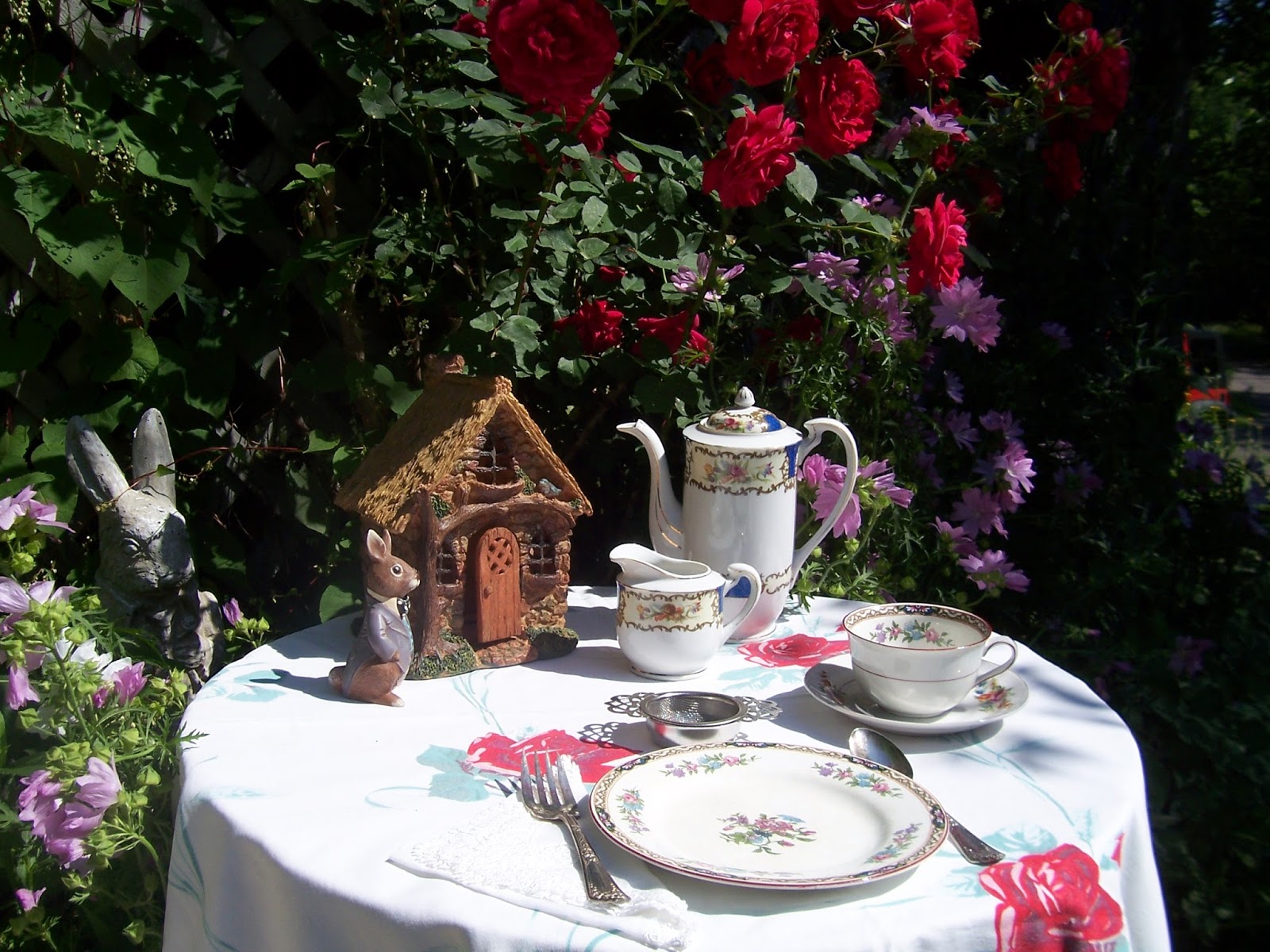 Two Cottages And Tea: Tea With Rose And Garden Rabbits