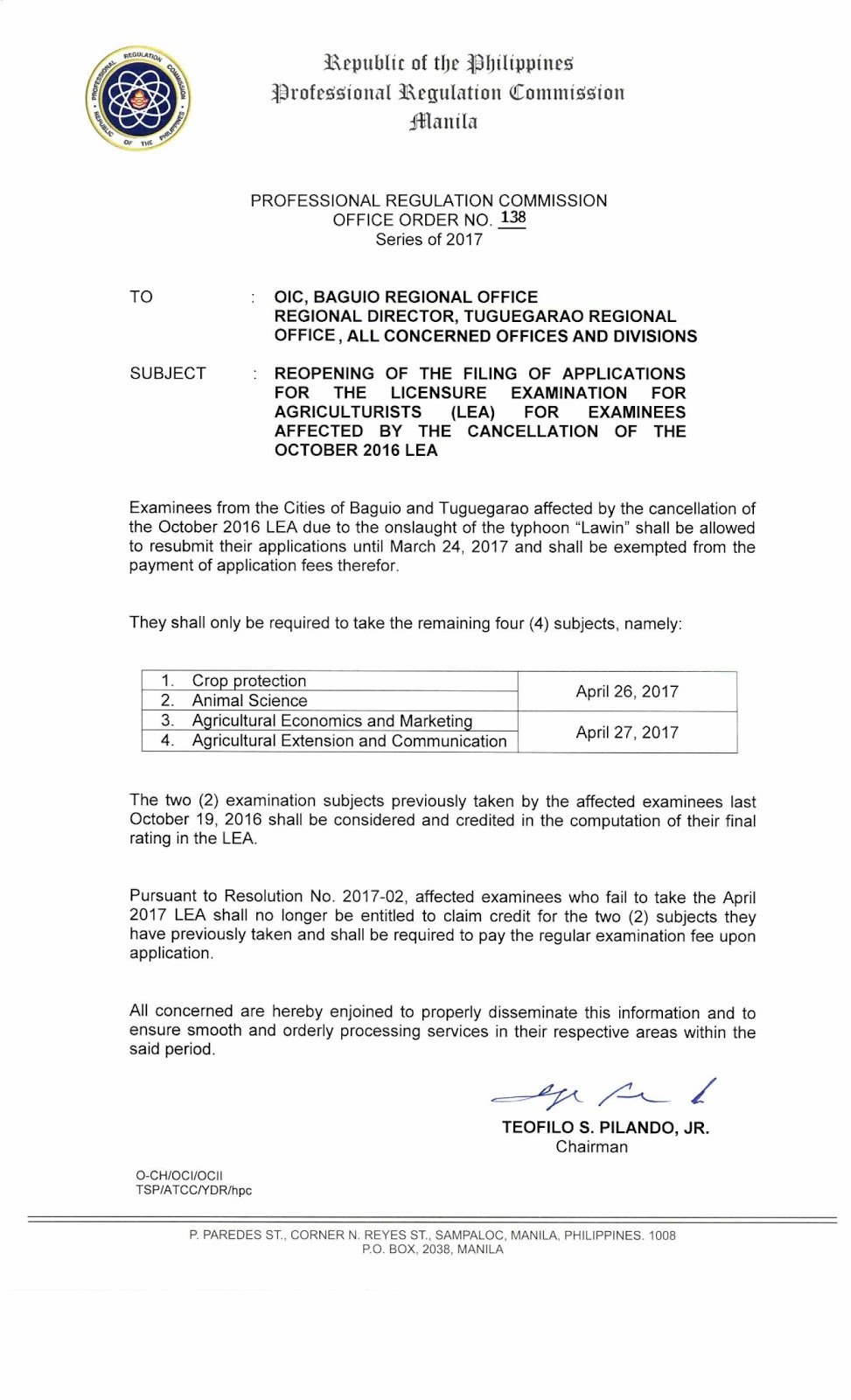 PRC CAR Information Site: PRC Office Order No. 138 Reopening of Filing ... PRC CAR Information Site: PRC Office Order No. 138 Reopening of Filing ...