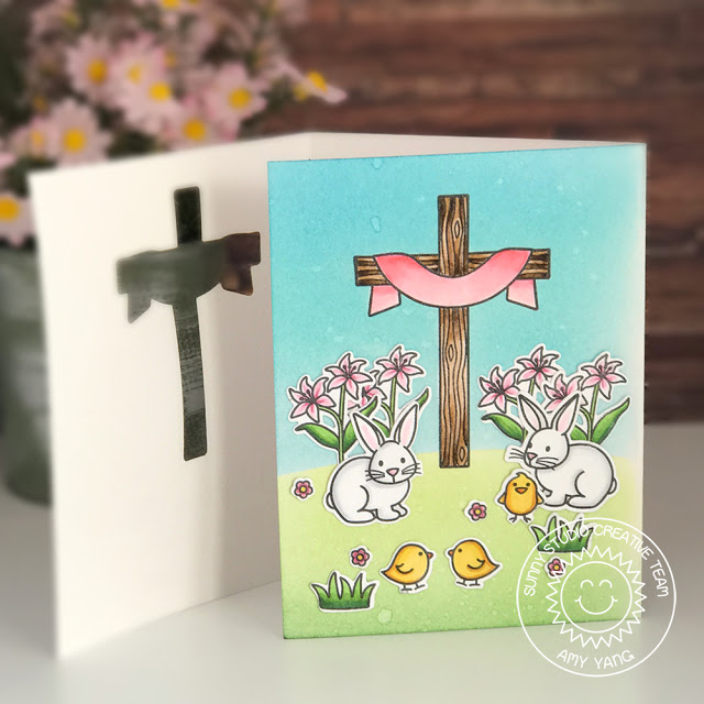 Sunny Studio: Easter Wishes Tri-Fold Easter Card with Amy