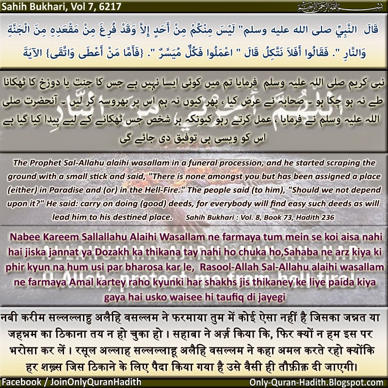 Only-Quran-Hadith: Hadith:Tum mein se koi shaksh aisa nahi hai jiska ...