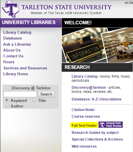 Library Online Lounge - Tarleton Libraries: Full Text Finder and ...