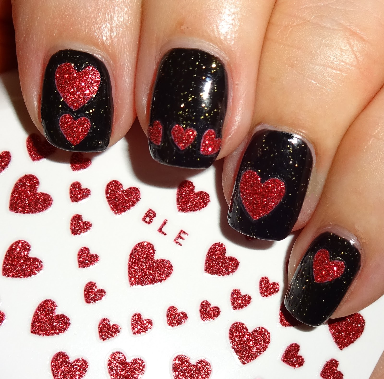 Wendy's Delights: Red Glitter Heart Nail Stickers from Nail Art UK