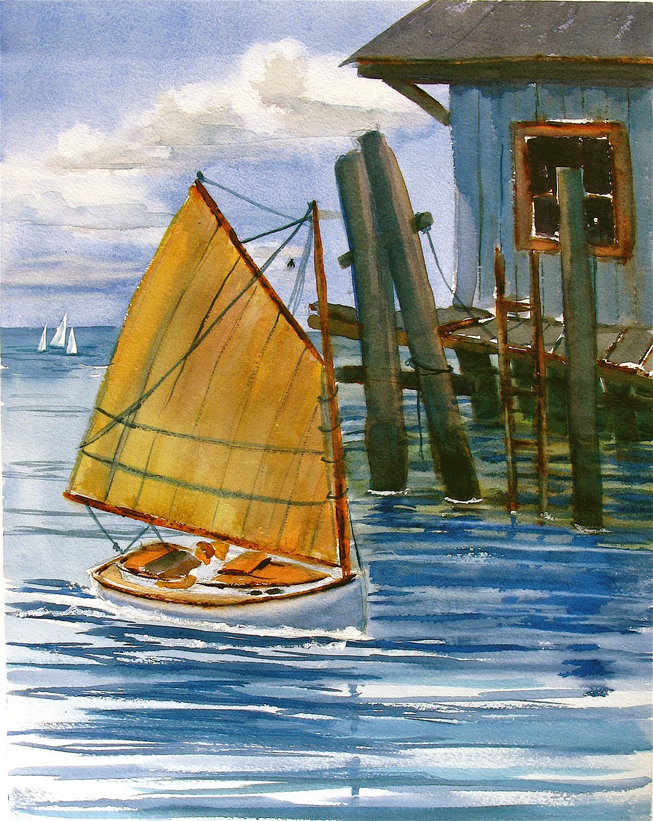 A Brush with Color: Cat Boat Under Sail