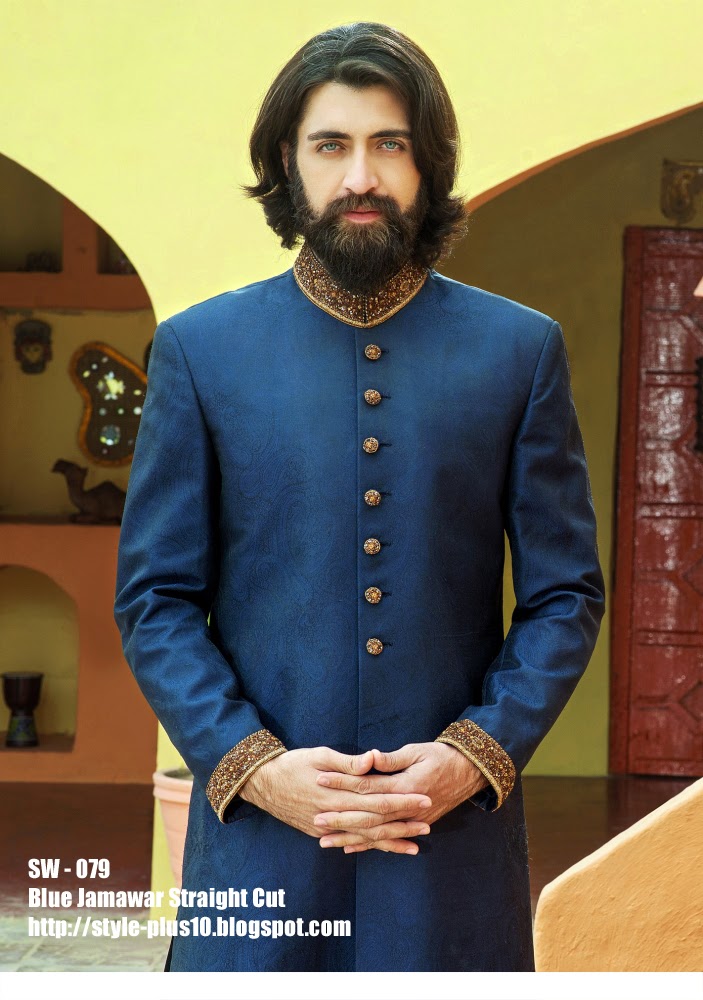 Amir Adnan :Blue Straight Cut Sherwani Collection 2015
