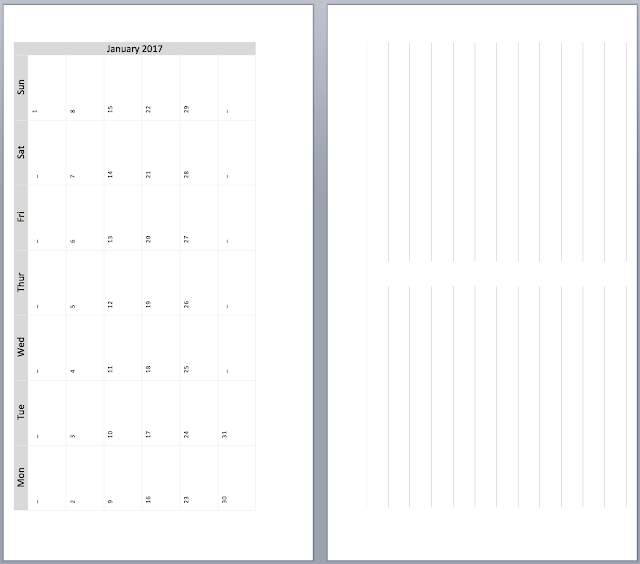 Philofaxy: Personal Diary Insert - Month on One Page Plus Notes (Landscape)