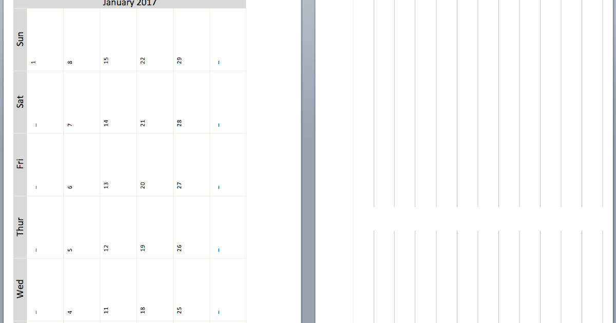 Philofaxy: Personal Diary Insert - Month on One Page Plus Notes (Landscape)