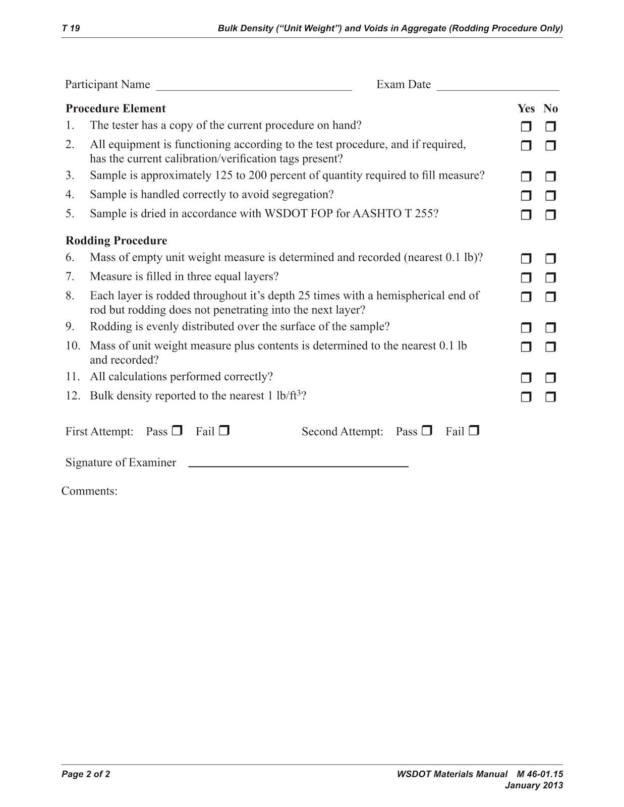 Cement Quality: Performance Exam Checklist AASHTO T 19M/T 19 Bulk ...
