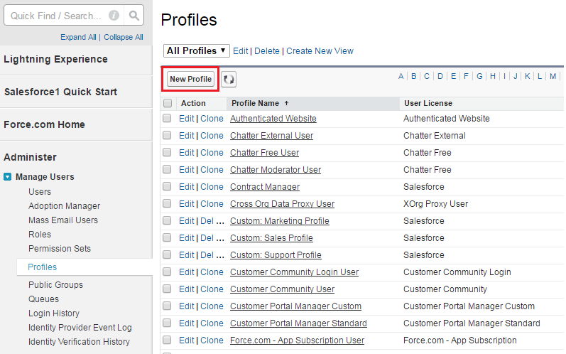 Create a custom profile in Salesforce