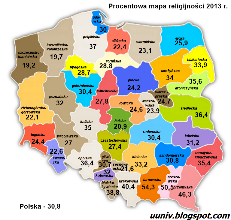 Mapa przedstawia odsetek uczęszczających na... - Lukardio - Wykop.pl