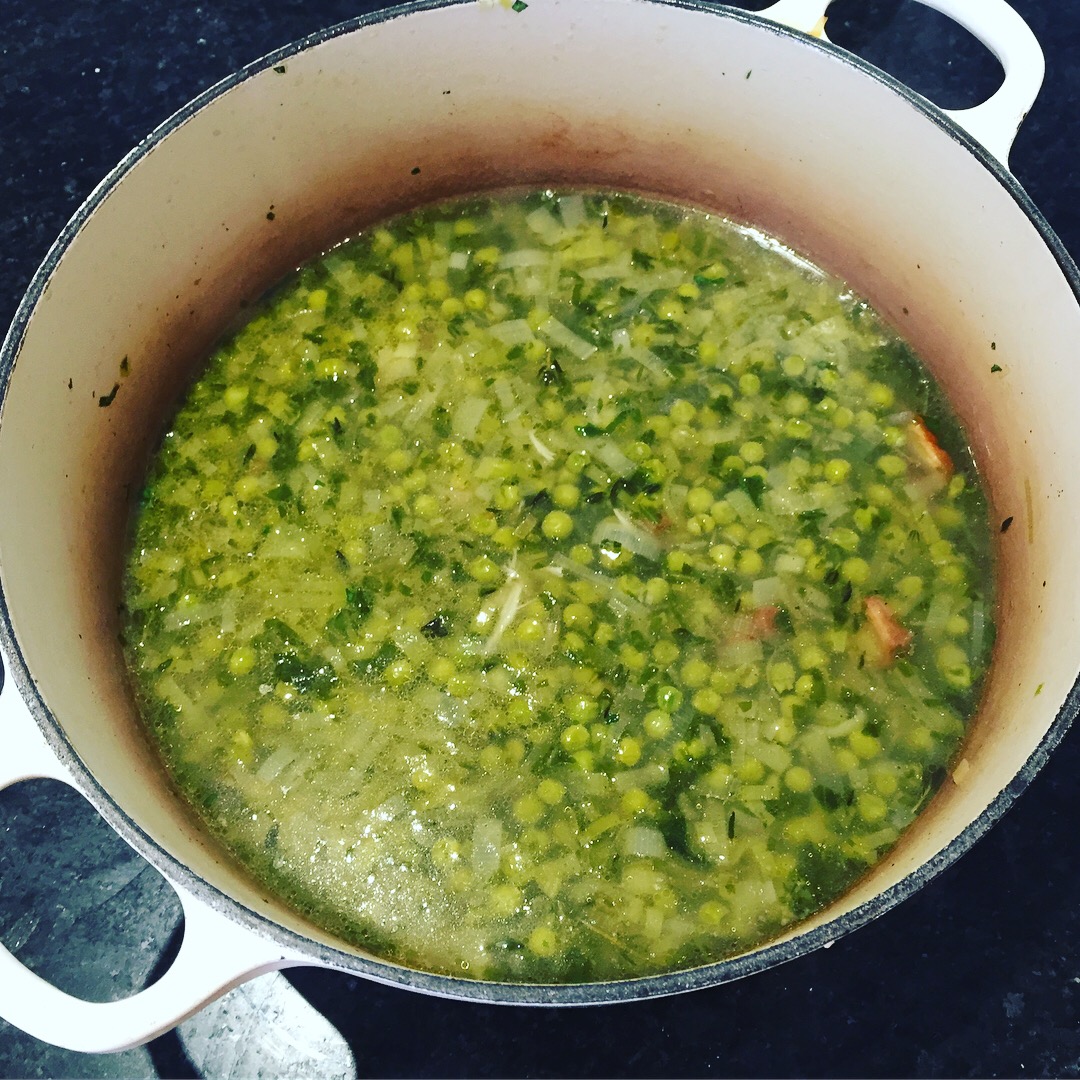 Pea, Roasted Garlic and Basil Soup