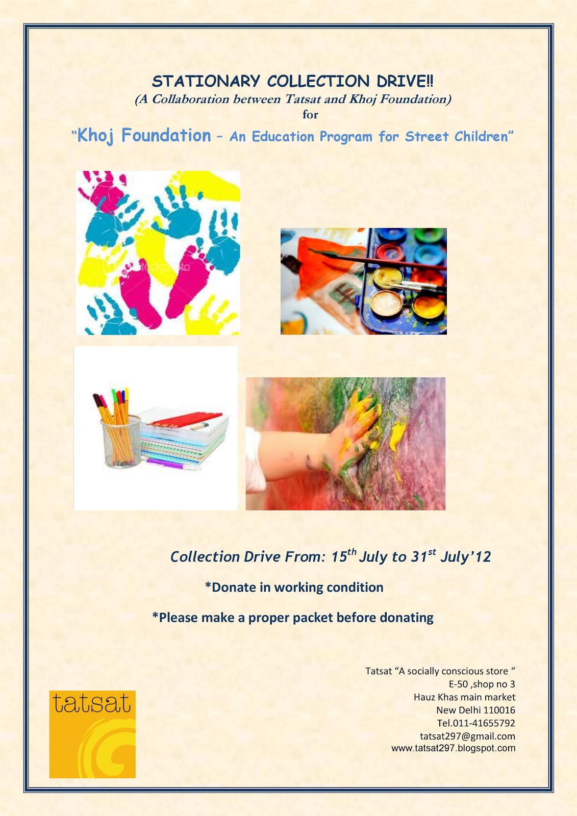 tatsat- a socially conscious store: Stationary Collection Drive