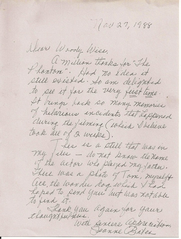 Ominous Octopus Omnibus: THE PHANTOM - Jeanne Bates Letter