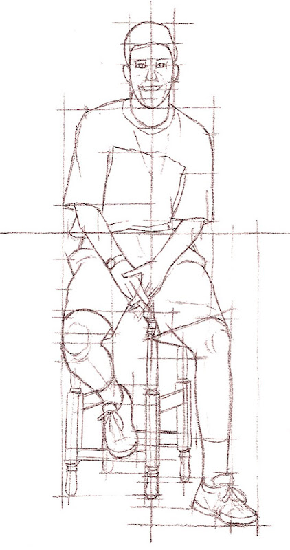 Drawing, Whickham, Gateshead: Sight measuring the seated figure