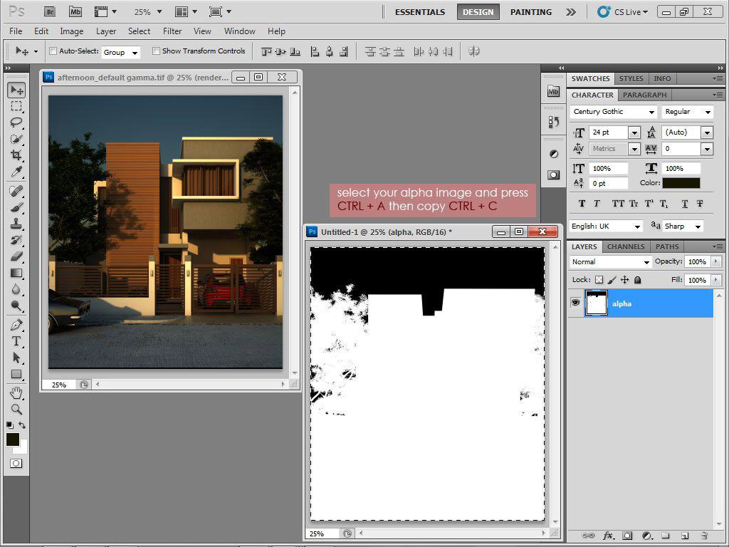 SKETCHUP TEXTURE: PS TUTORIAL POST PROCESS VRAY ALPHA CHANNEL
