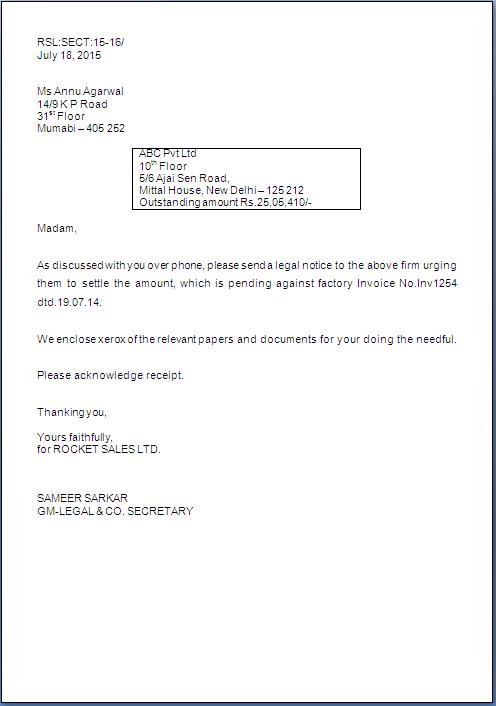 Letter Format For Taking Legal Action