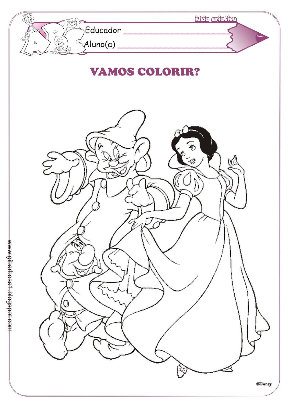 Atividades Conto de Fadas Branca de Neve e os Sete Anões para colorir ...