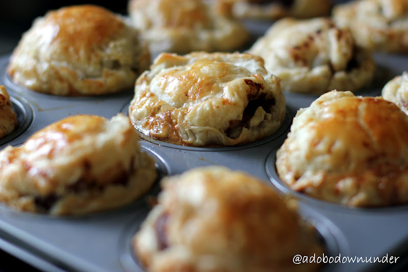 adobo down under: Beef and burgundy pies, calzone / empanada