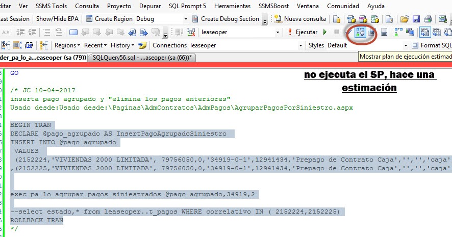 Programación: SQL - Ejecutar Showplan