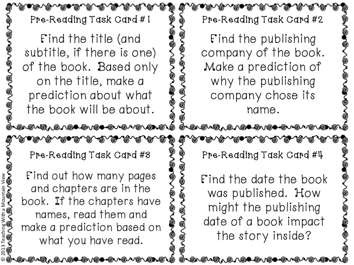 Classroom Freebies Too: Pre-Reading Task Card Mini-Set!