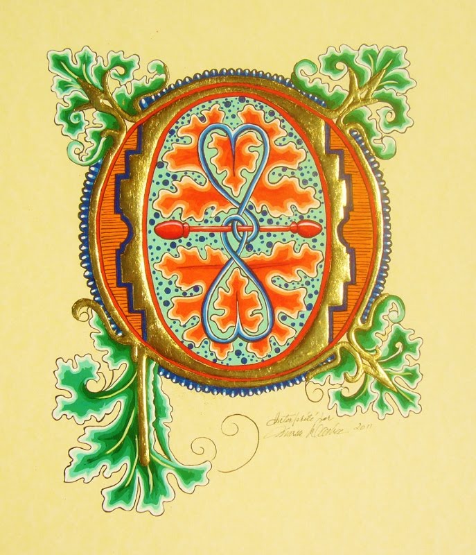 Enluminures par Mona Dalbec: '' O '' à feuilles de chêne