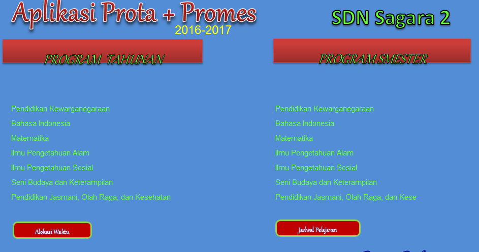 Aplikasi Pembuatan Prota dan Promes SD Format Excel - Biologizone