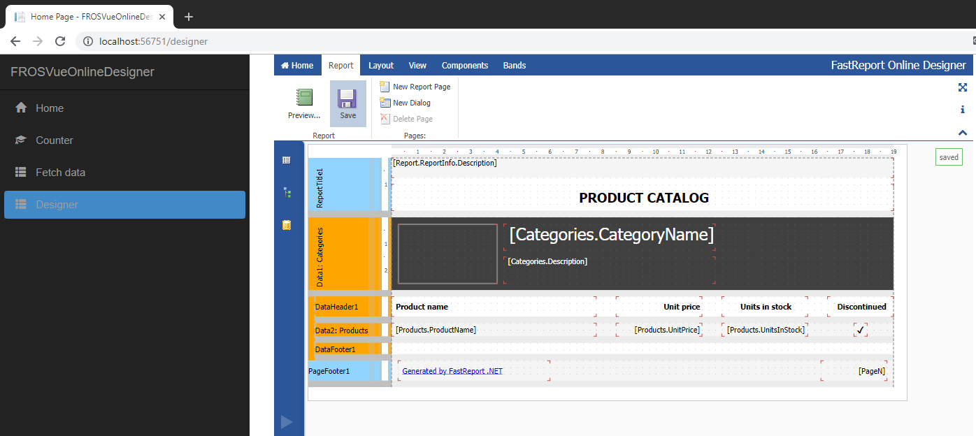 How to use Online Designer with FastReport Open Source in ASP .NET Core Vue.js application