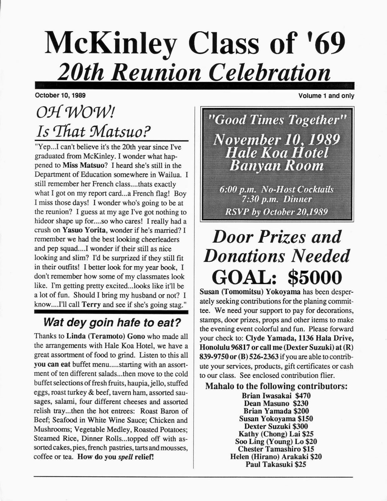 McKinley High School "Class of '69" Reunion Events: June 2014