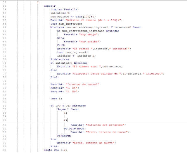 LÓGICA Y ALGORITMIA : MENU CON SEIS CODIGOS EN PSEINT